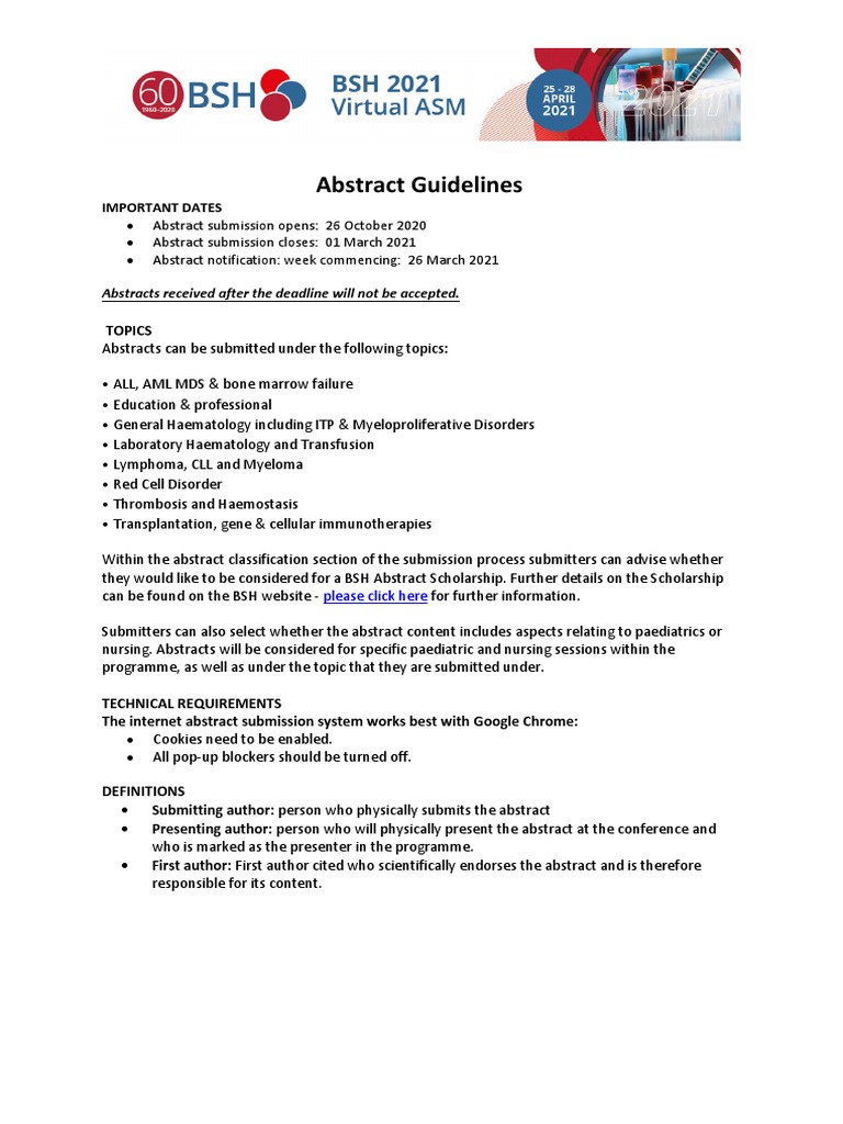 BSH 2021 Abstract Guidelines v4 | PDF | Abstract (Summary) | Proofreading