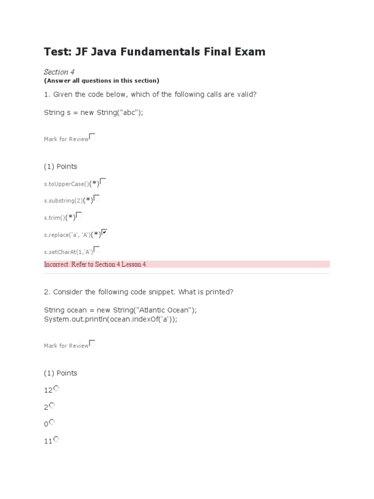 Test: JF Java Fundamentals Final Exam | PDF | Method (Computer ...