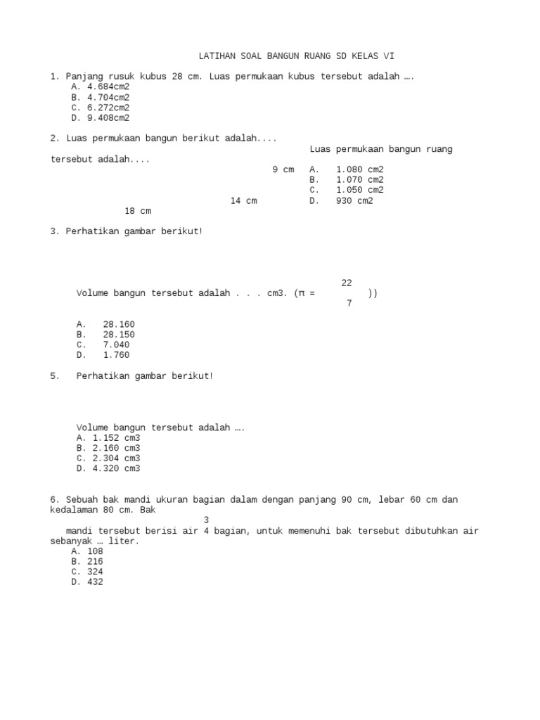 Latihan Soal Bangun Ruang SD Kelas 6 | PDF