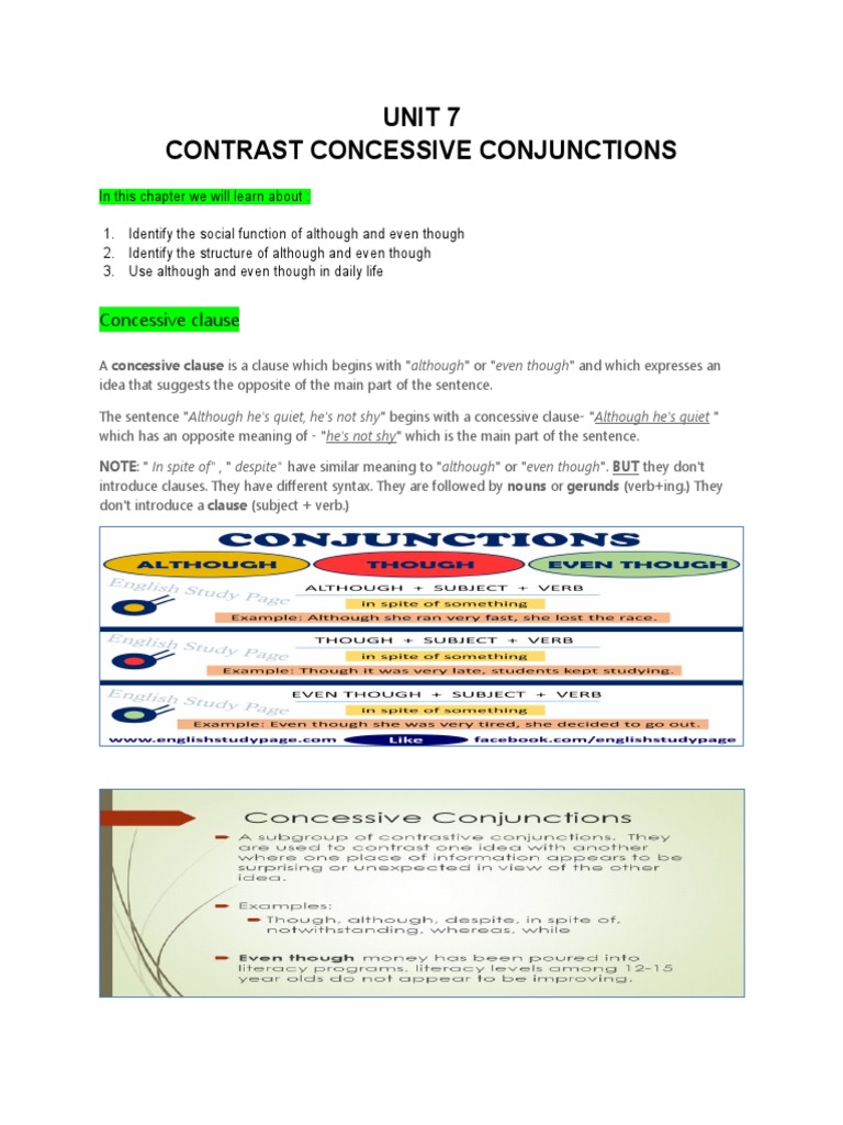 U7 Xii Consessive Conjunctions | PDF | Sentence (Linguistics) | Clause