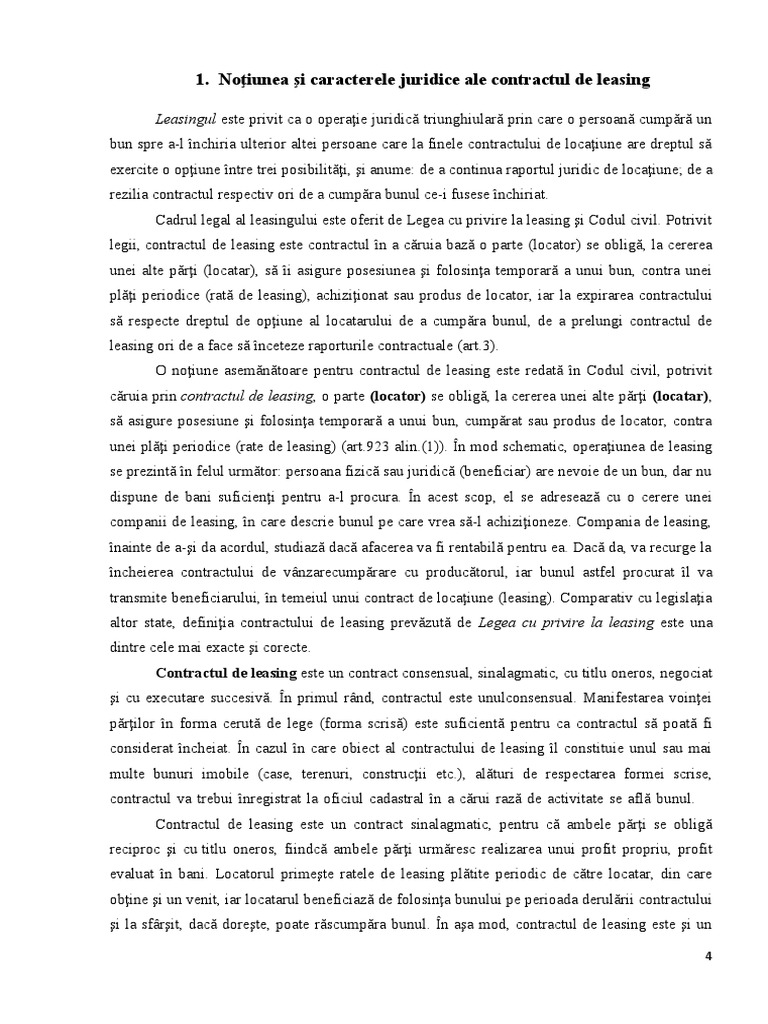 Noţiunea Şi Caracterele Juridice Ale Contractul de Leasing | PDF