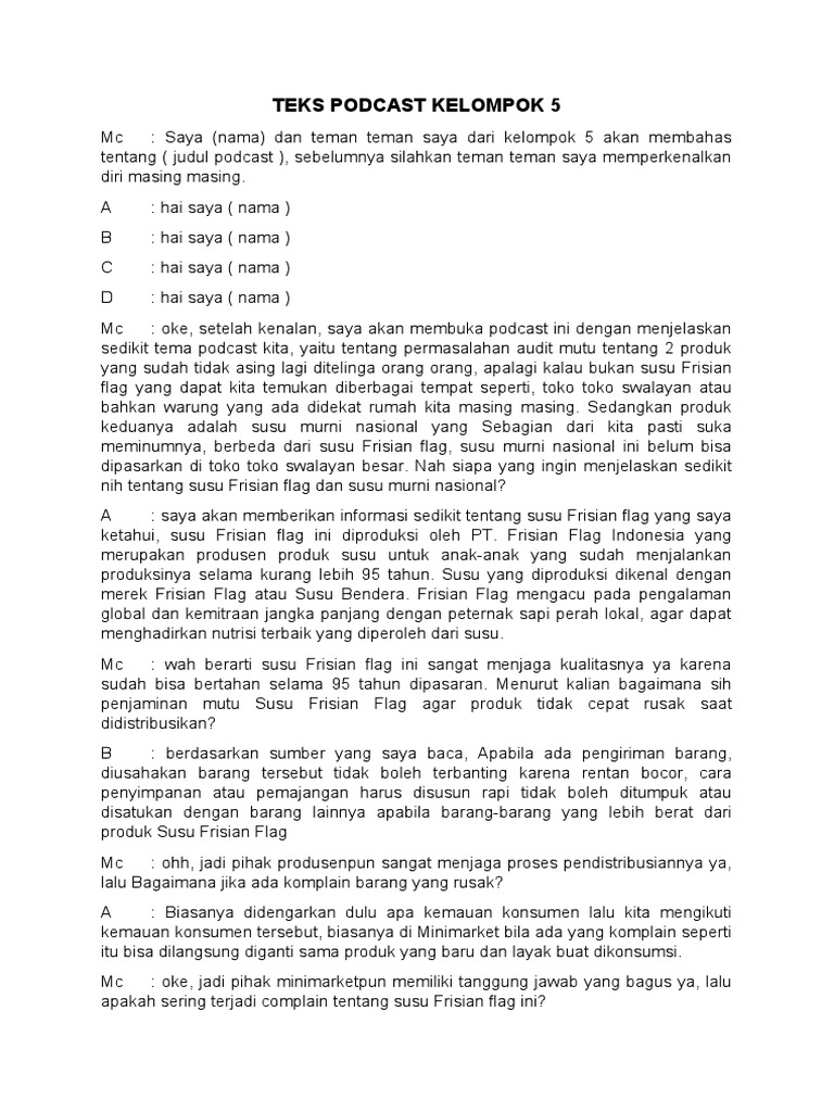 Teks Podcast Kelompok 5 | PDF