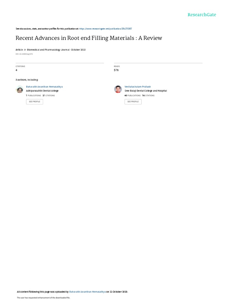 Recent Advances in Root End Filling Materials A Re | PDF | Materials ...