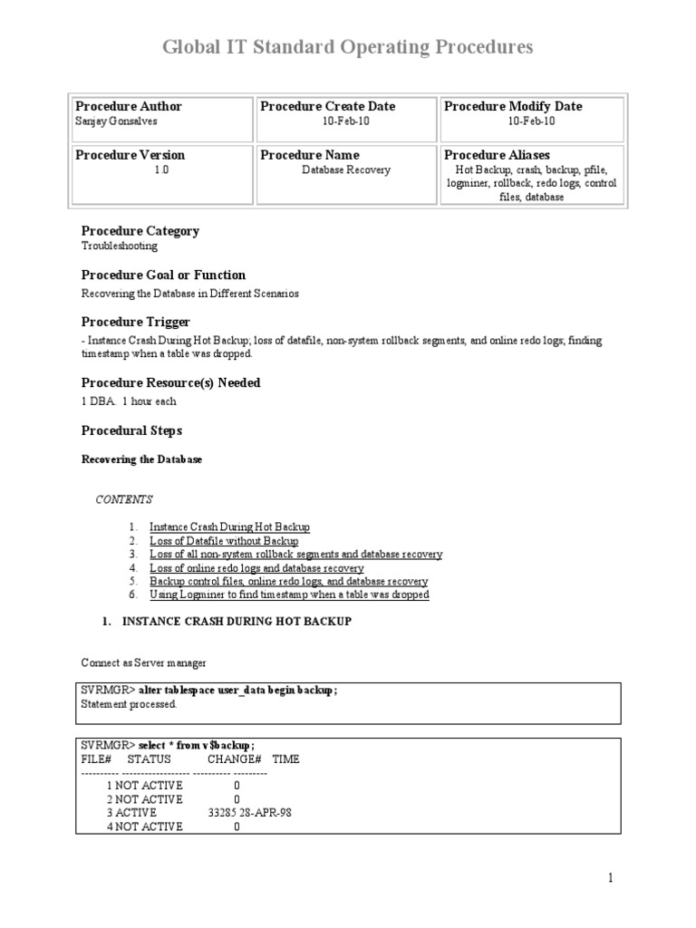 Point in Time Database Recovery | PDF | Backup | Oracle Database