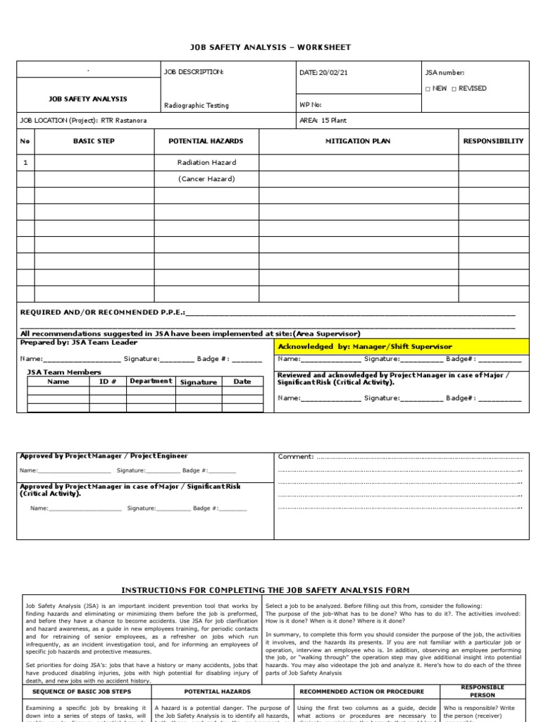 Job Safety Analysis Format I.Q | PDF | Safety | Workplace