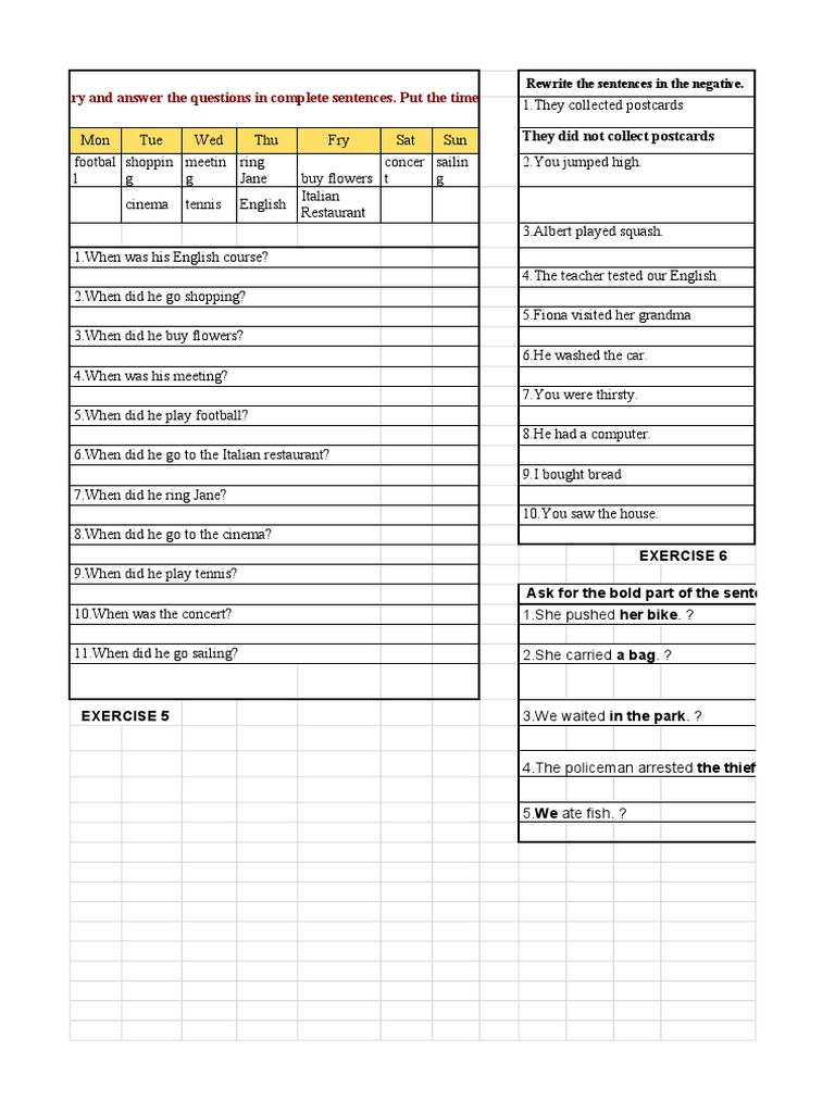 They Did Not Collect Postcards: Rewrite The Sentences in The Negative | PDF