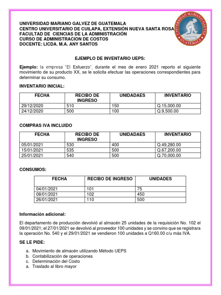 Ejemplo de Inventario Ueps | PDF | Inventario | Gestión de la cadena de ...