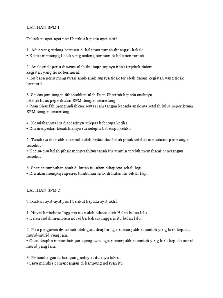 LTHN Ayat Pasif-Ayat Aktif SPM | PDF