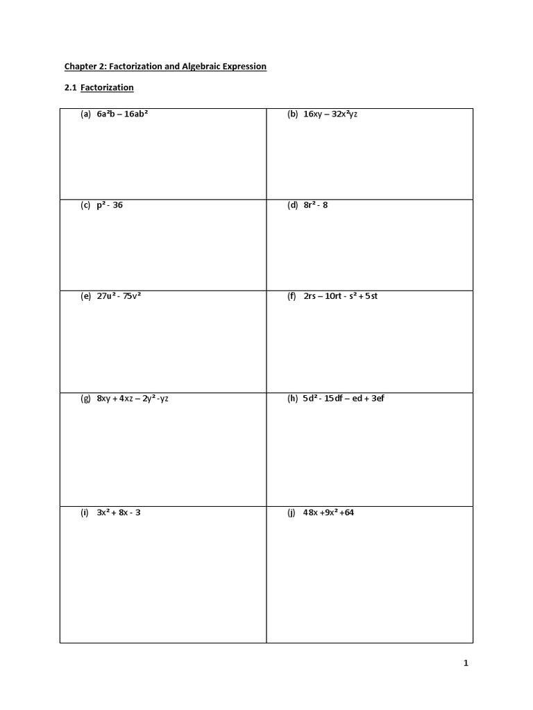 Chapter 2 Factorisation & Algebraic Expression | PDF