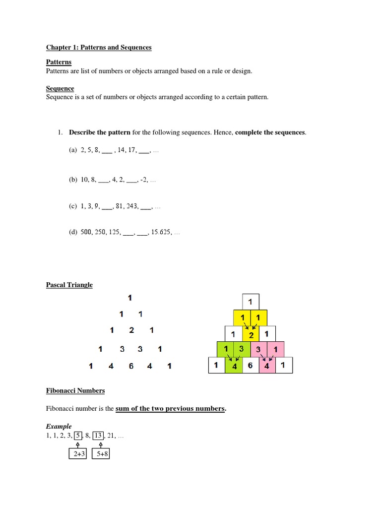 Chapter 1 Patterns and Sequences | PDF | Sequence | Numbers