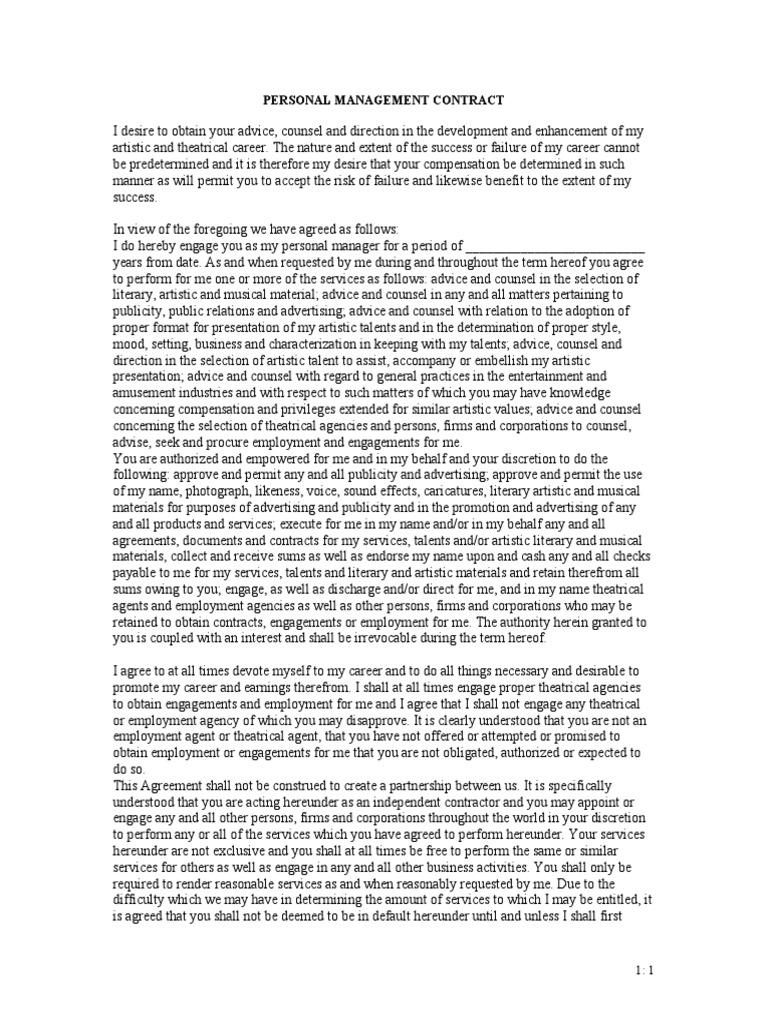 09-Personal Management Contract III | PDF | Arbitration | Civil Law ...