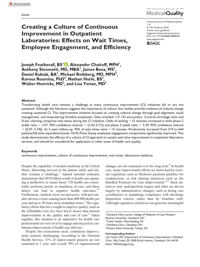 Creating A Culture Of Continuous Improvement Pdf Patient Health