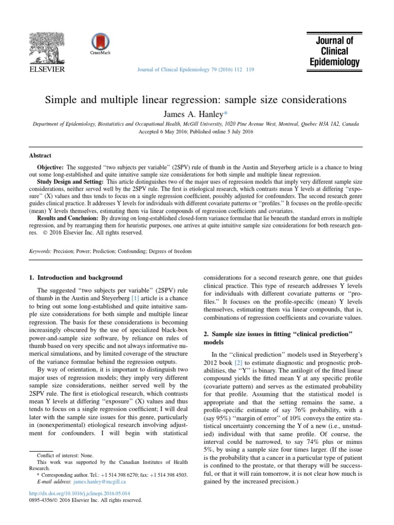 Simple Multiple Linear Regression Sample Size | PDF | Regression ...