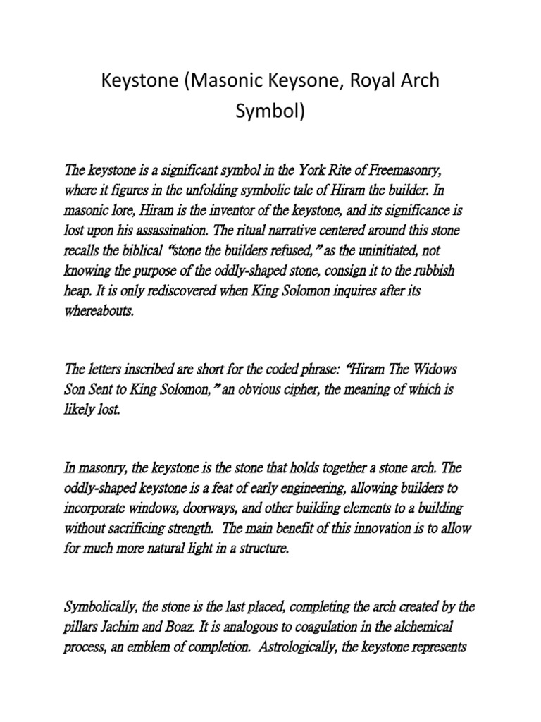 Masonic Keystone Symbolism Explained | PDF