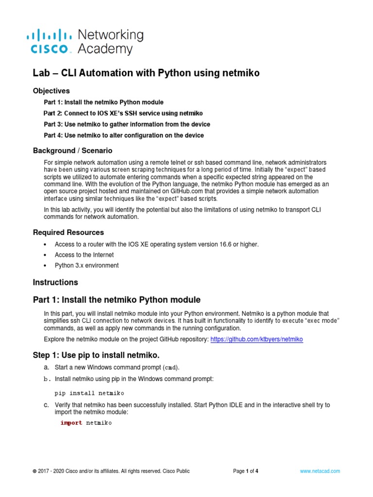 22 Lab Cli Automation With Python Using Netmiko Pdf Command Line Interface System Software 4146