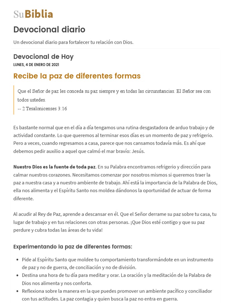 Devocional Diario - Su Biblia | PDF | Oración | Dios