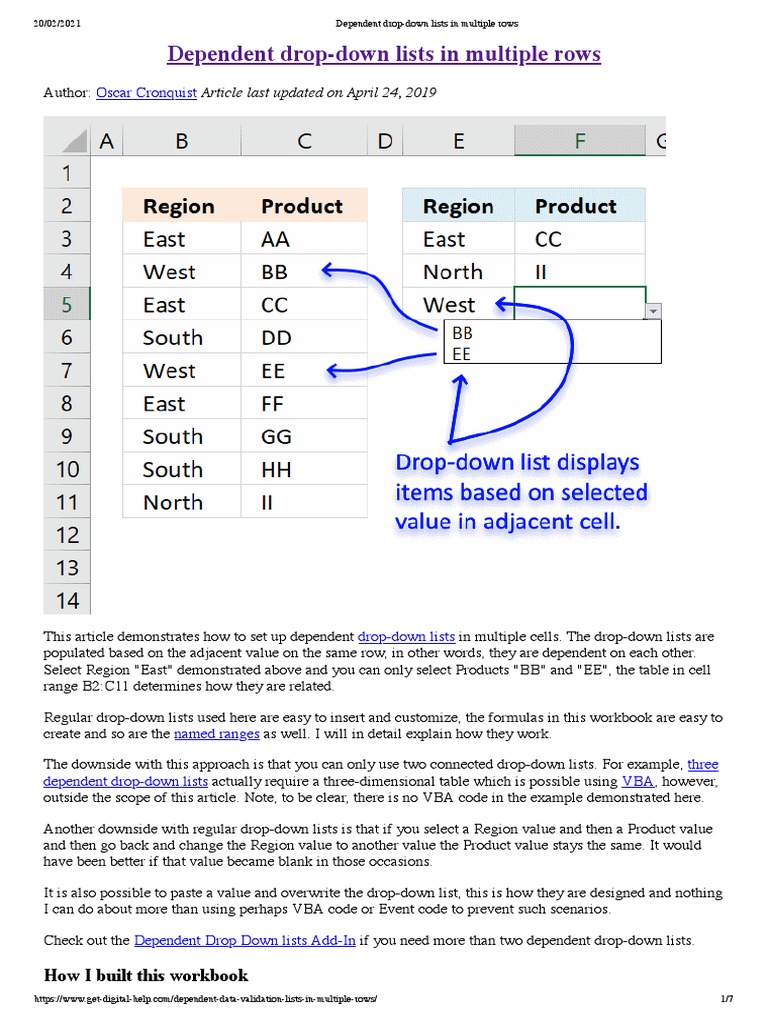 Dependent Drop Down Lists In Multiple Rows Pdf Microsoft Excel Array Data Structure