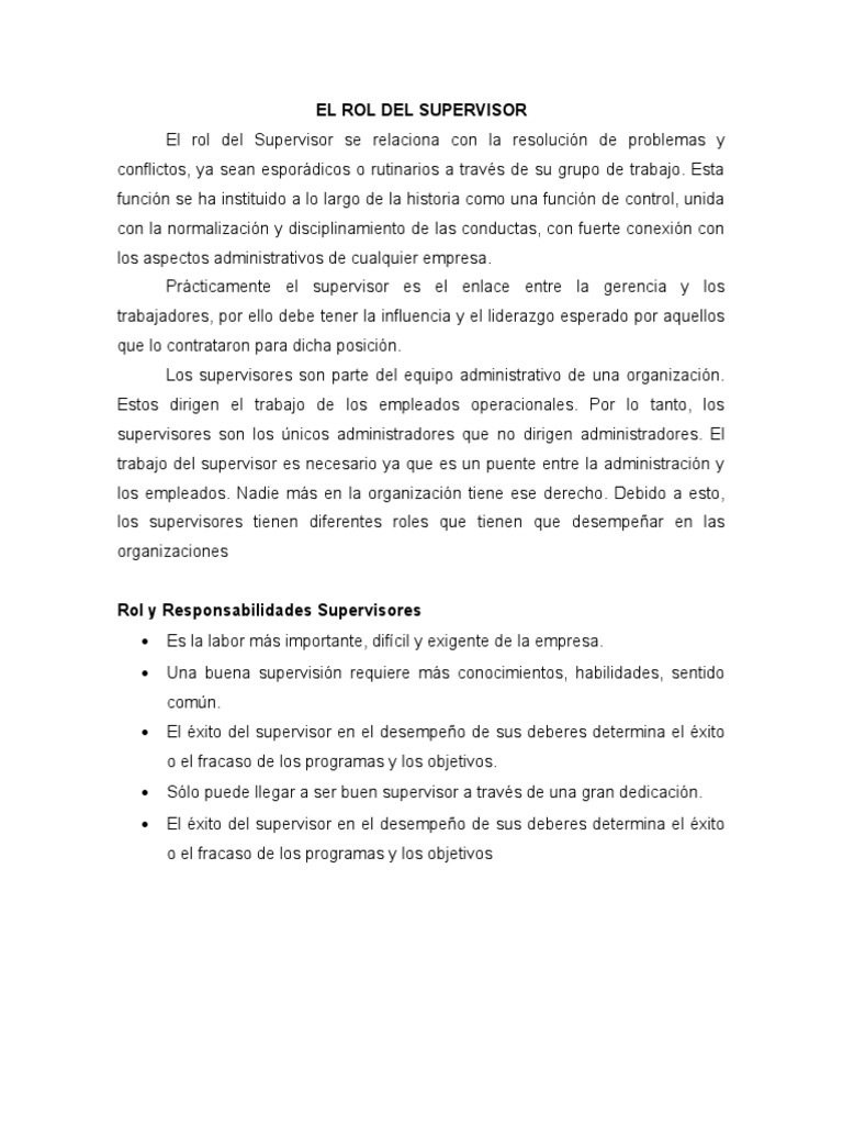 El Rol Del Supervisor Como Planificador y Sus Criterios | PDF ...