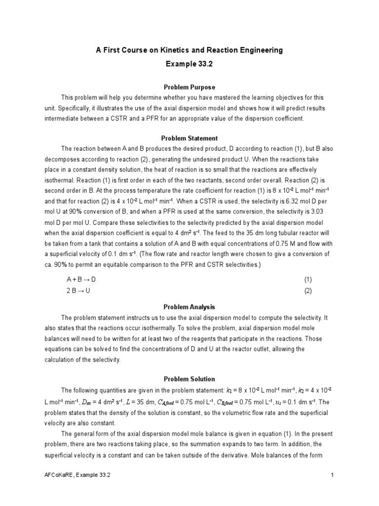 A First Course On Kinetics and Reaction Engineering Example 33.2 | PDF ...