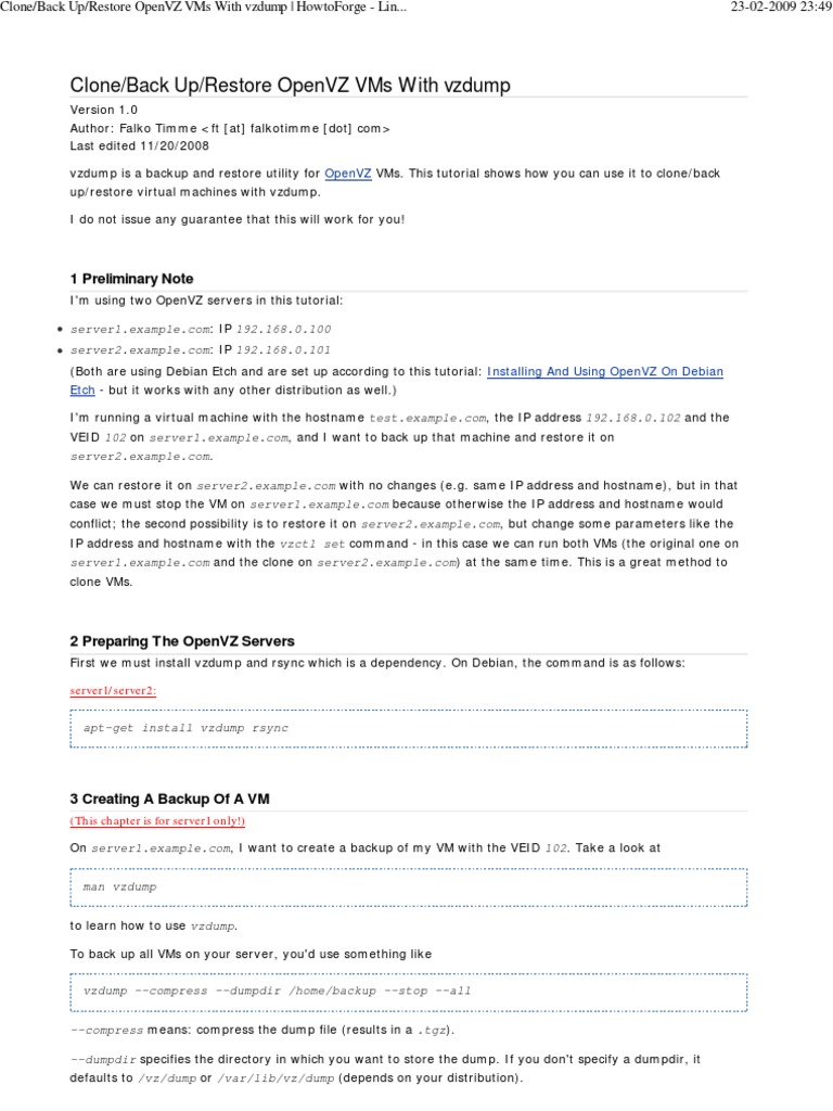 Vzdump | PDF | Virtual Machine | Backup