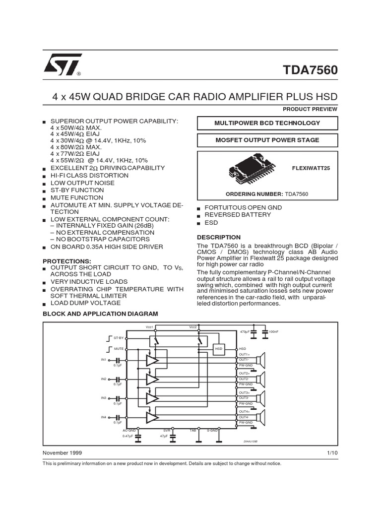 4 X 45W Quad Bridge Car Radio Amplifier Plus HSD: Multipower BCD ...