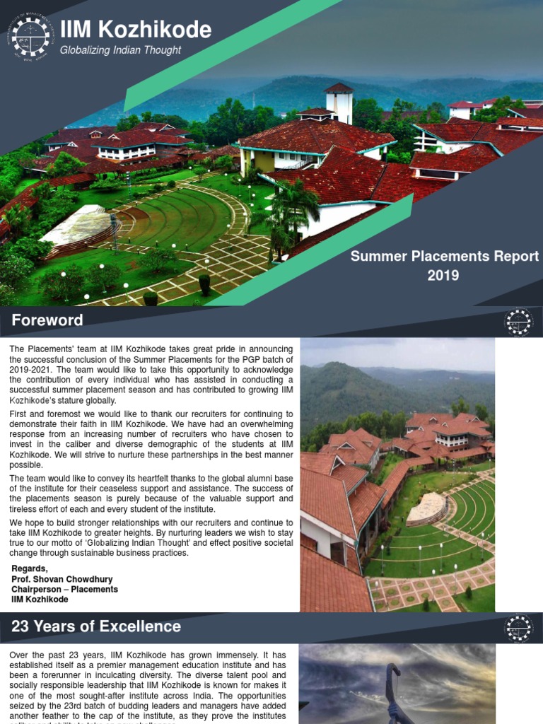 IIM Kozhikode Summer Placements Report 2019: Record 480 Students Placed ...