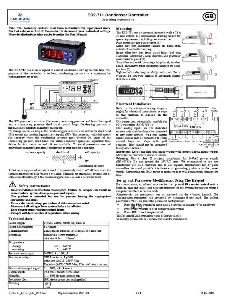 EC2-711 Condenser Controller: Mounting | PDF | Parameter (Computer Programming) | Power Supply