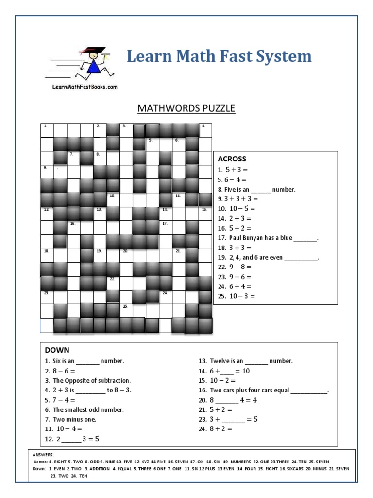 Learn Math Fast System: Mathwords Puzzle | PDF | Arithmetic | Teaching ...