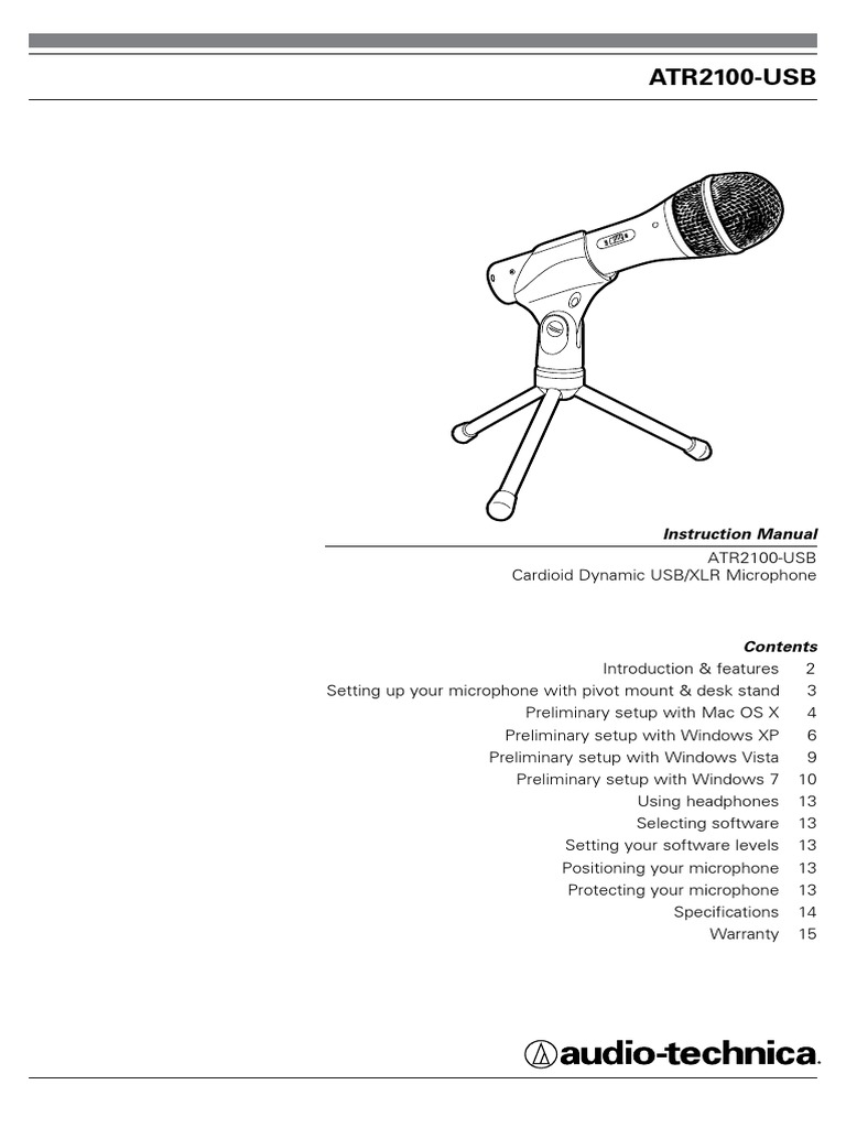 Audio Technica ATR2100-USB Microphone - Atr2100 - Usb - Om | PDF ...