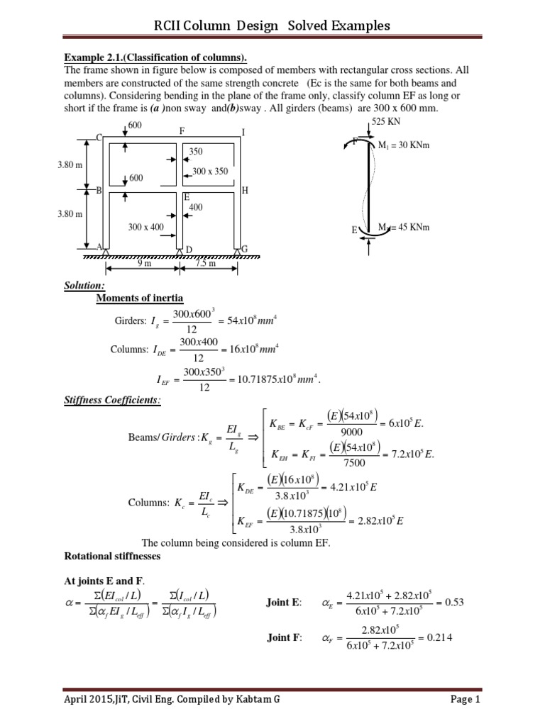 RCII Column Design Solved Examples: Example 2.1. (Classification of Columns) | Download Free PDF ...