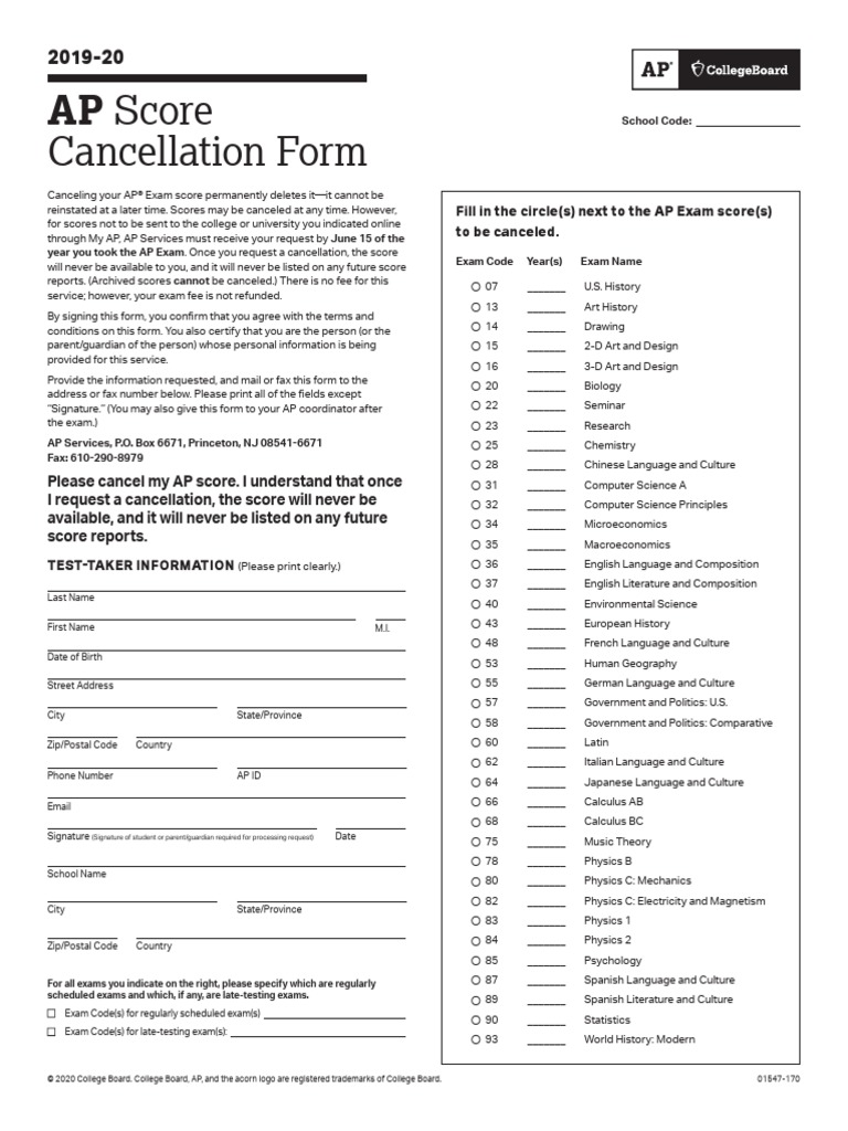 Ap Score Cancellation Form 2020 | PDF | Advanced Placement | Science