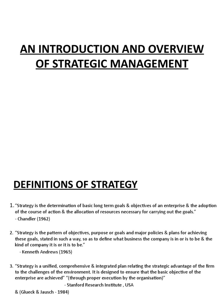 Introduction and Overview of Strategic Management (04.01.11) | PDF ...