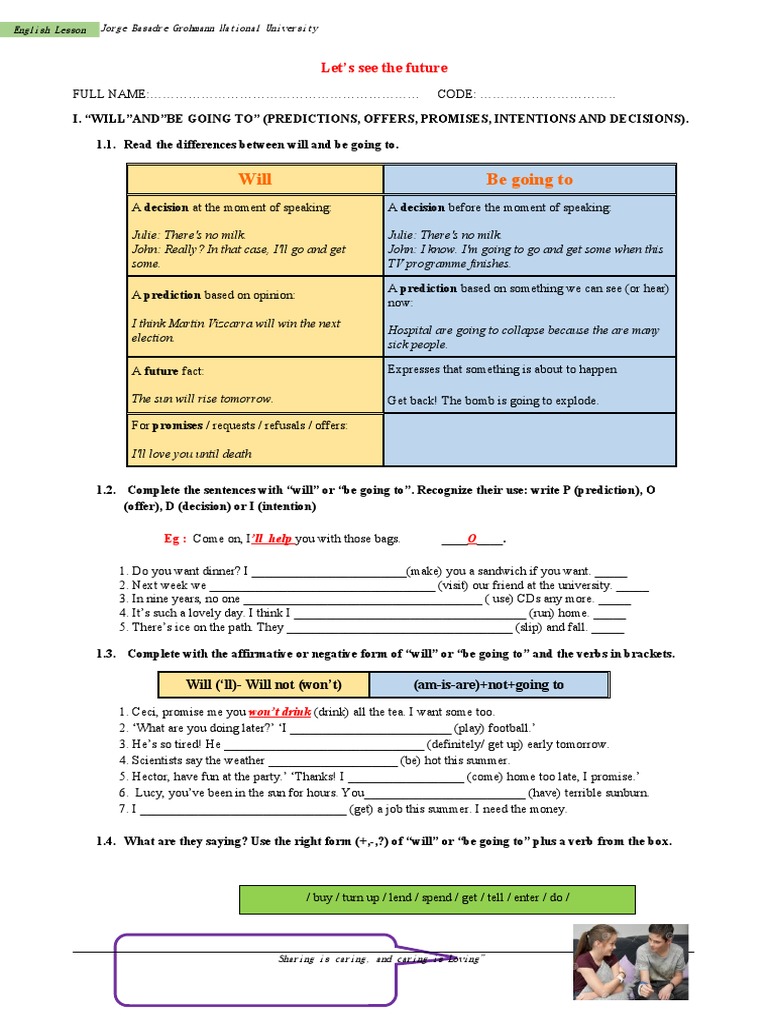 Practice - Future Will - Be Going To - Reduced | PDF