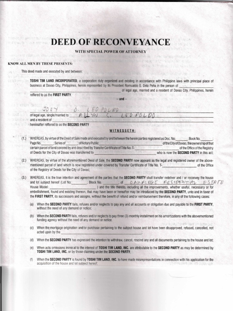 Deed of Reconveyance | PDF | Credit | Finance & Money Management