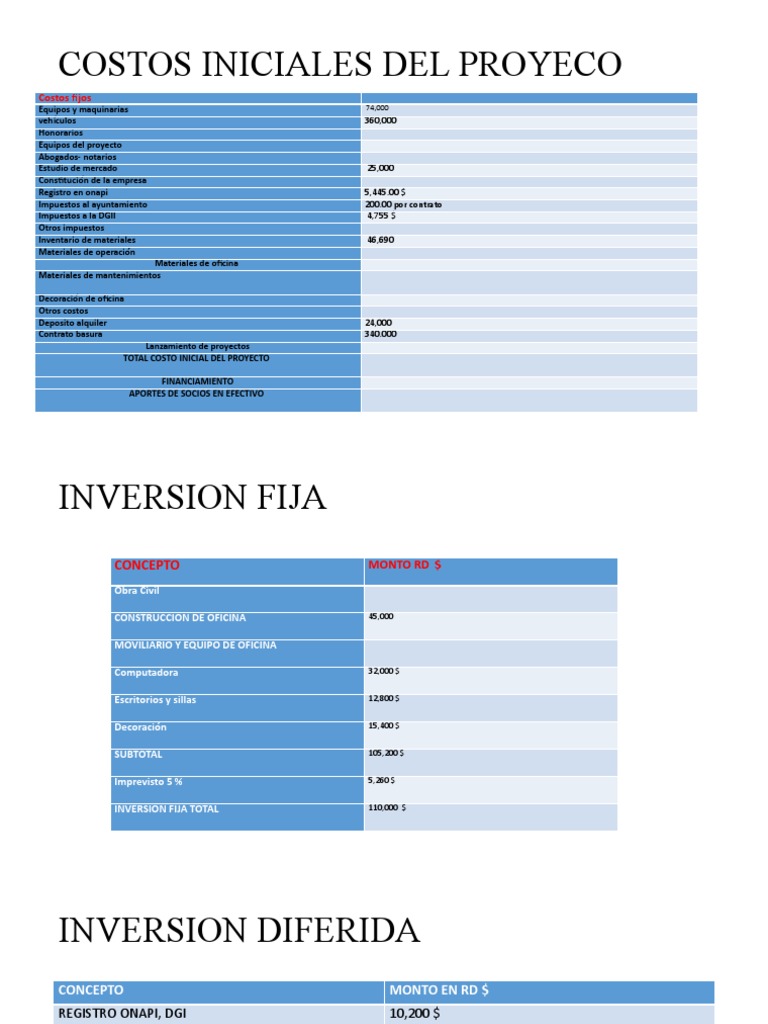 Costos Iniciales Del Proyeco | PDF | Economias | Business