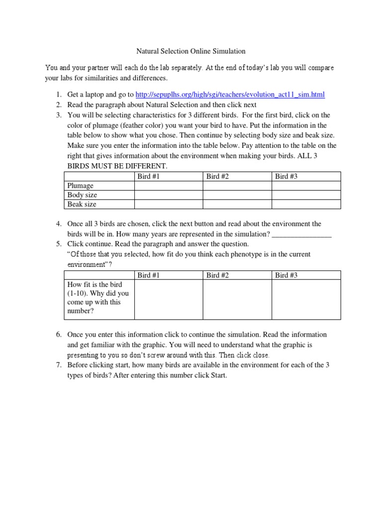Natural Selection Online Simulation | PDF | Feather | Birds
