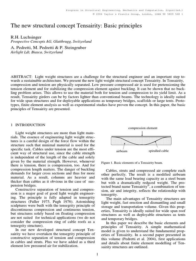 The New Structural Concept Tensairity: Basic Principles: R.H. Luchsinger A. Pedretti, M ...