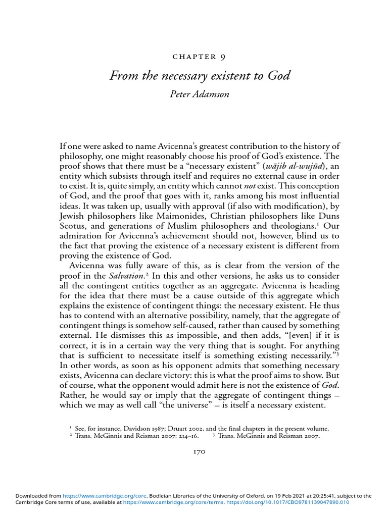 Adamson - Avicenna's Necessary Existent and God | PDF | Existence ...