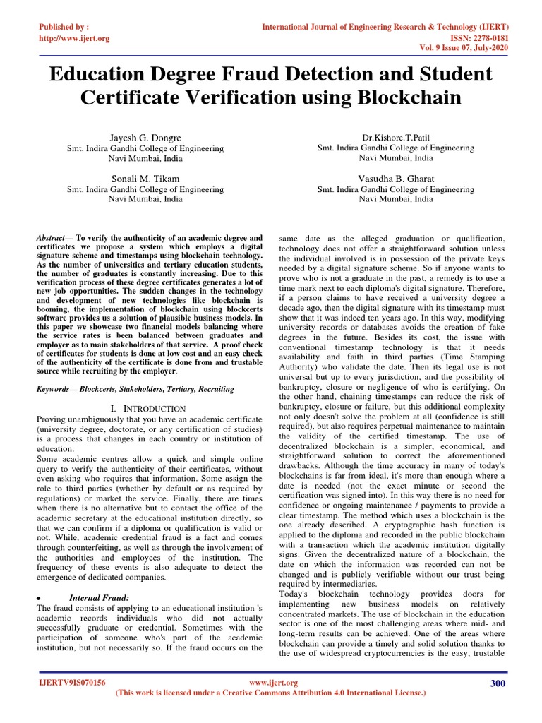 Education Degree Fraud Detection and Student Certificate Verification ...