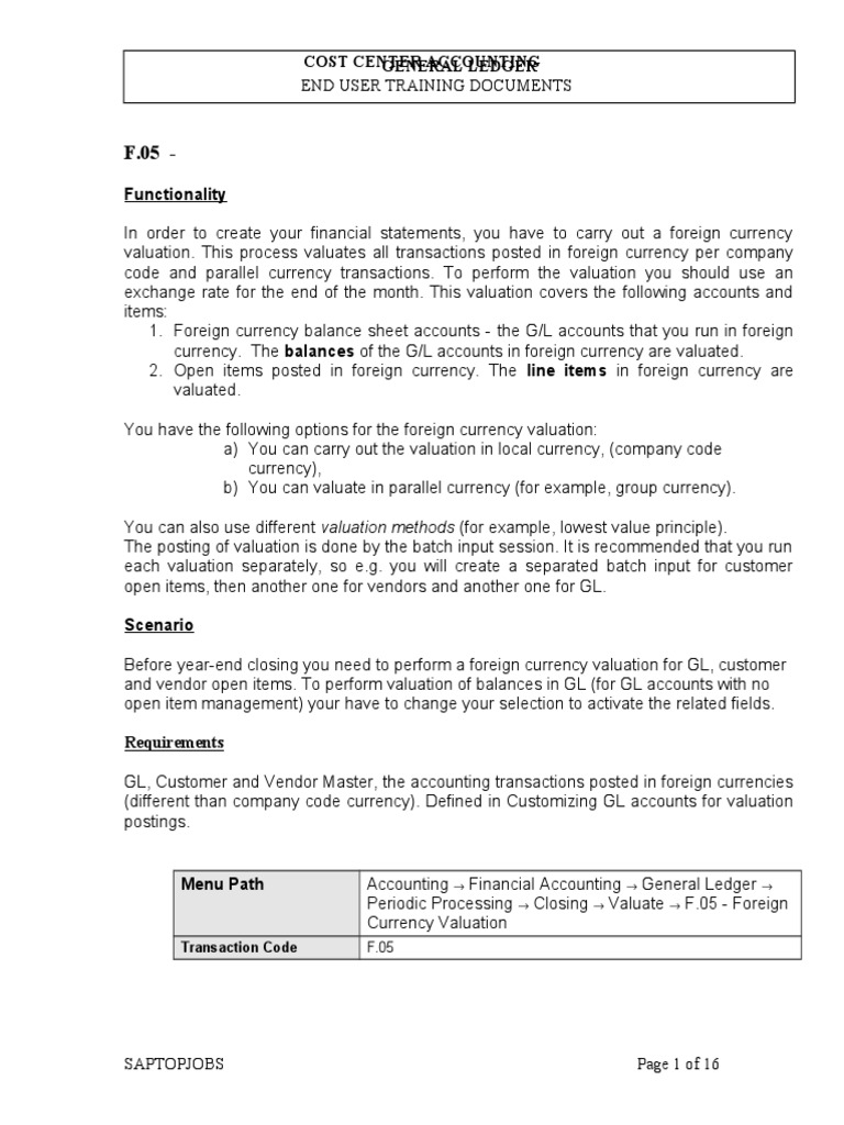 General Ledger Cost Center Accounting: Transaction Code | PDF ...