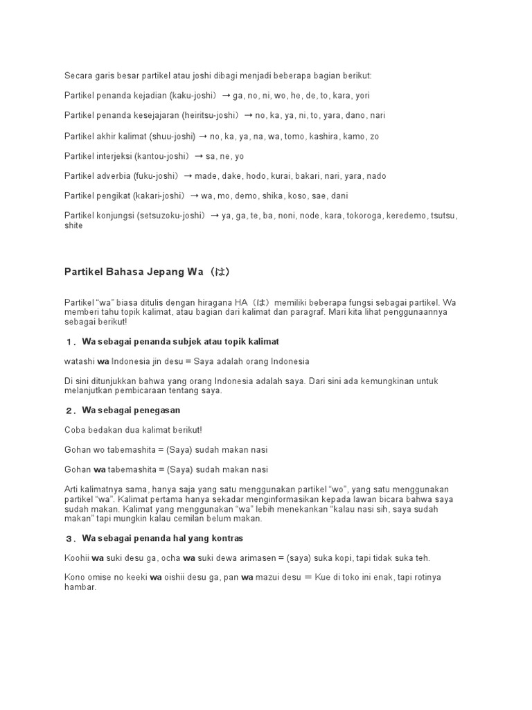 Partikel Dalam Bahasa Jepang | PDF