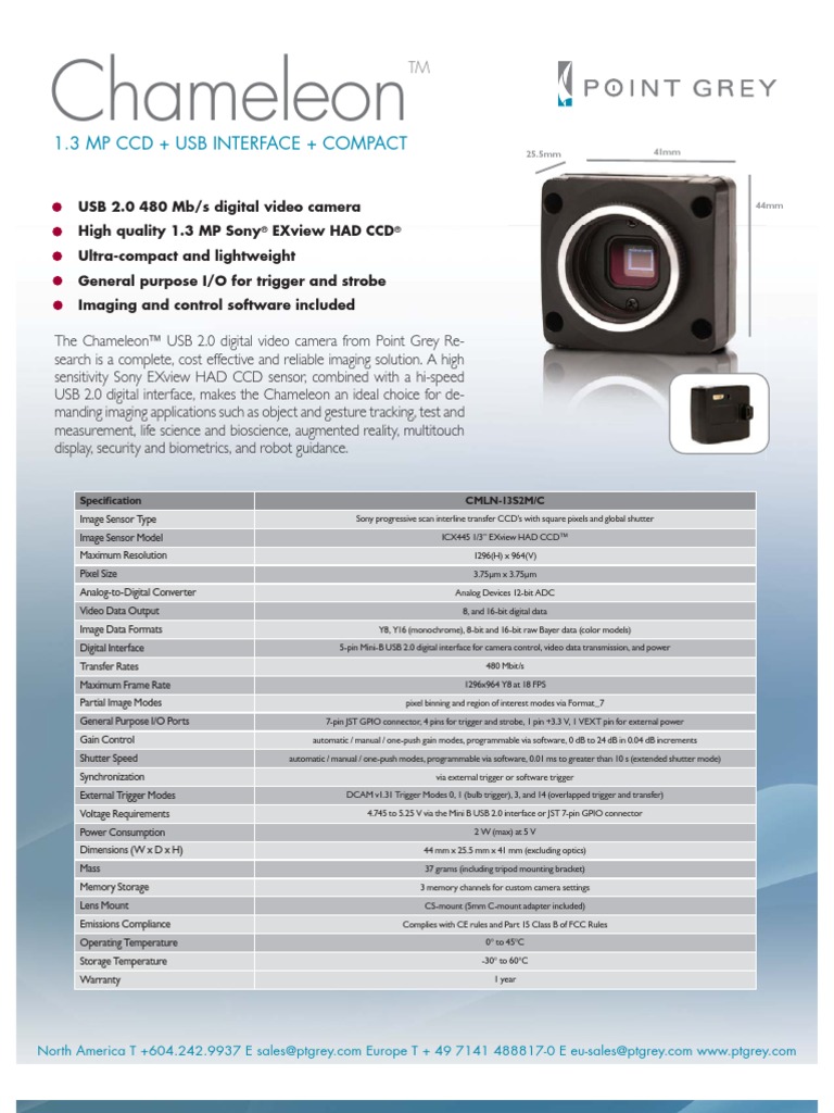 Chameleon Datasheet | PDF | Charge Coupled Device | Usb