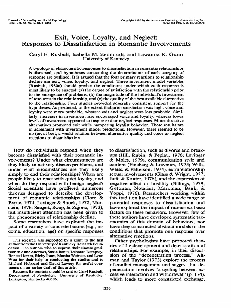 Modelo de Rusbult-Respuestas Ante Las Dificultades | PDF | Correlation ...