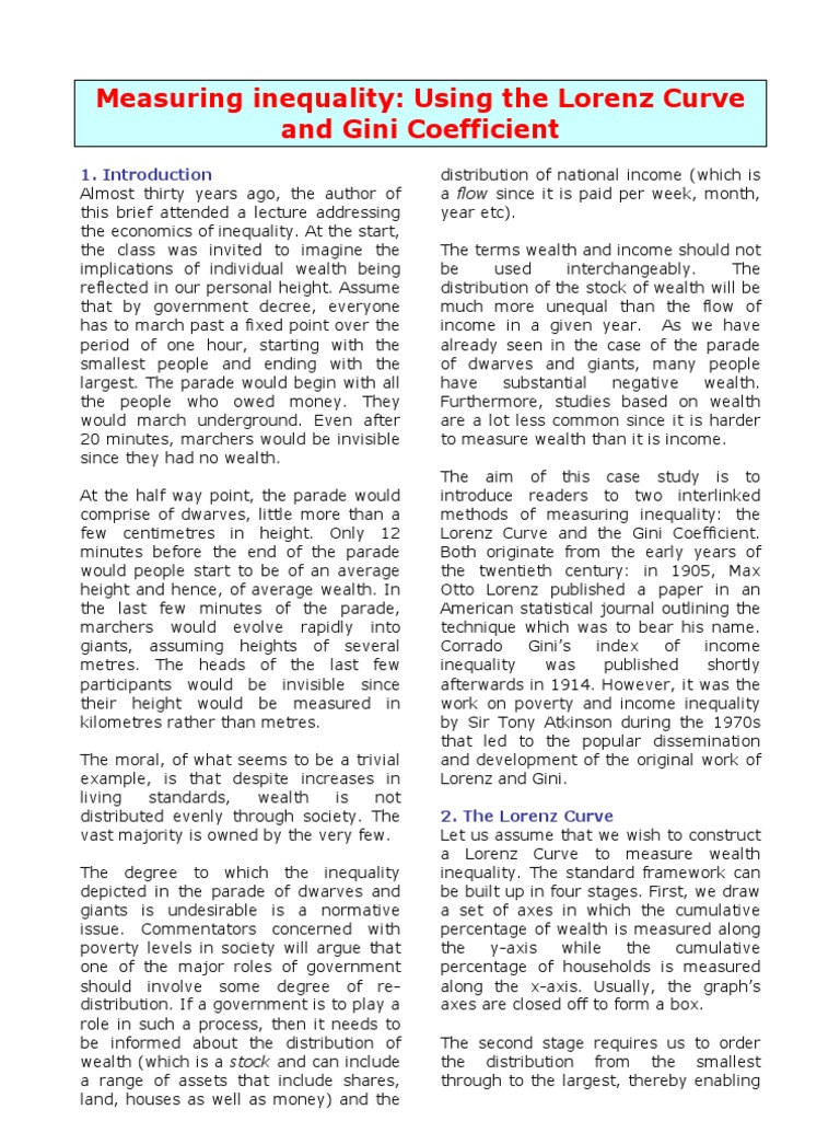 Measuring Inequality: Using The Lorenz Curve and Gini Coefficient | PDF ...