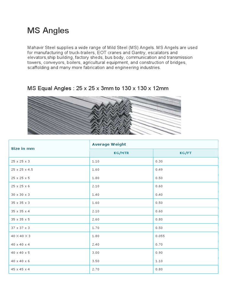 MS Angles KG Per Metre | PDF | Ships