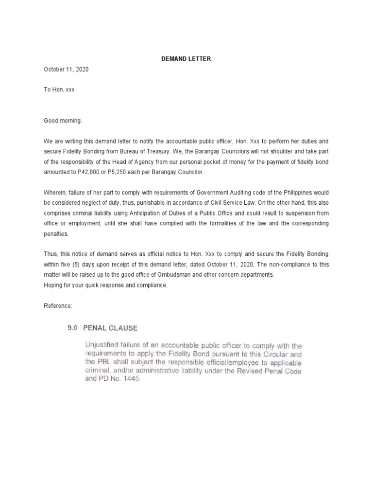 Demand Letter Fidelity Bonding | PDF