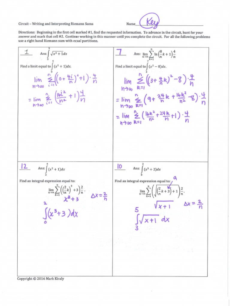 CircuitTrainingRiemannSumWritingandInterpretationEK32A2 Solutions | PDF