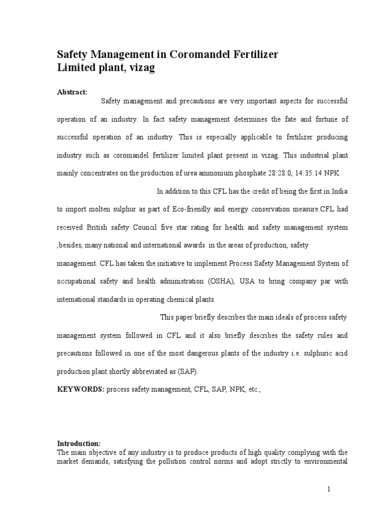 Coromandel Fertilizer Safety Management | PDF | Fertilizer | Safety