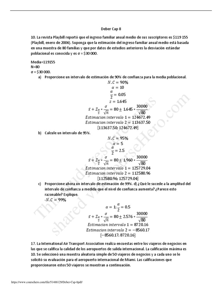 Deber Cap 8 PDF | PDF | Intervalo de confianza | Desviación Estándar