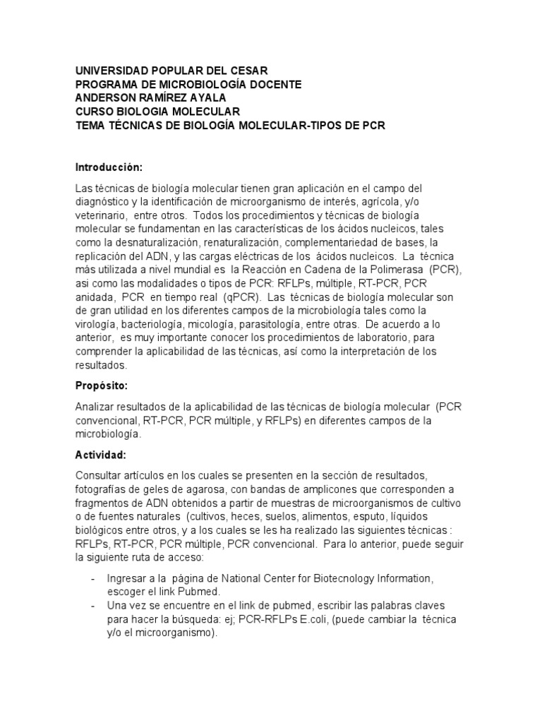 Técnicas de PCR en Biología Molecular | PDF | Reacción en cadena de la ...